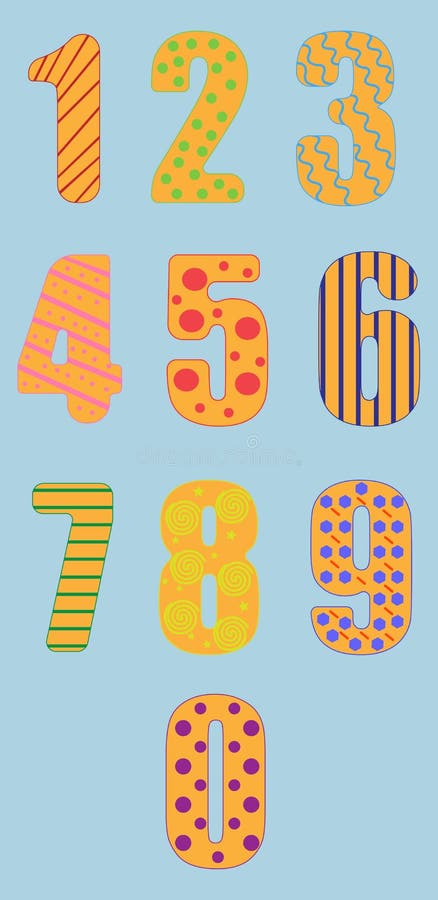 Illustration of Colored Numbers, Numbers with Different Patterns Stock ...