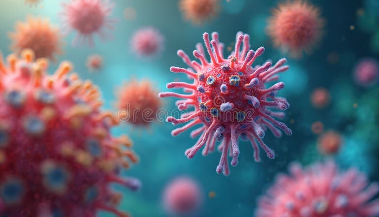 Illustration of Colorful 3D Models of Viruses. Sharpened Focus on ...