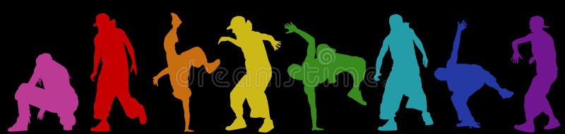 Illustration of Colorful Dancing People Isolated on a Black Background ...