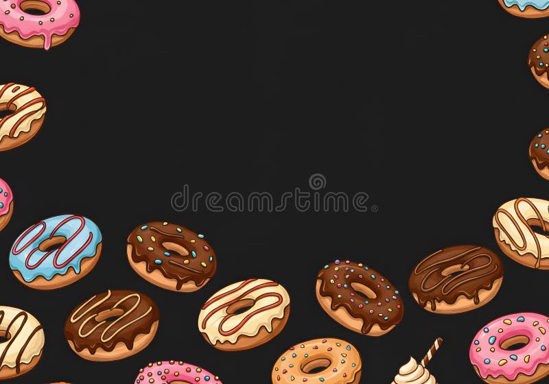 Illustration of a Colorful Donuts Frame. Donuts with Colorful Icing and ...