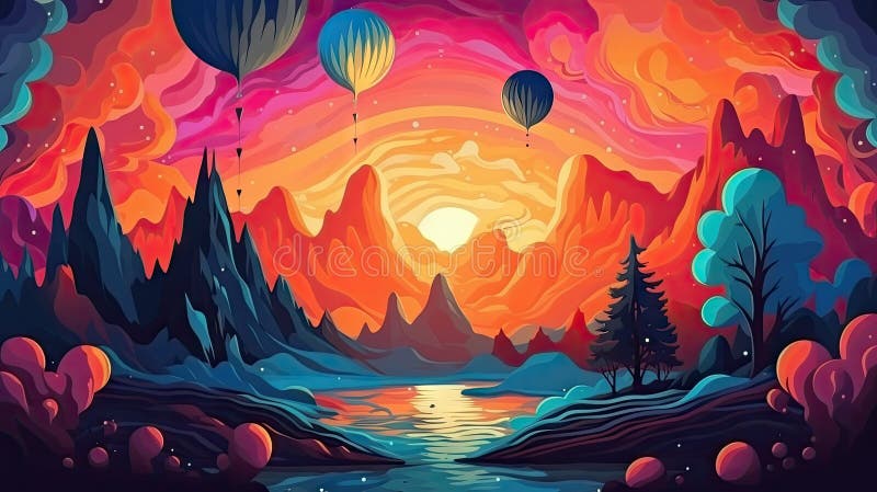Illustration of Colorful Dream with Landscape Stock Illustration ...