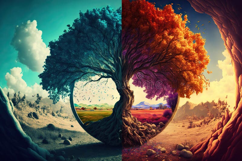 Illustration of a Colorful Dream with Magic Landscape Stock ...