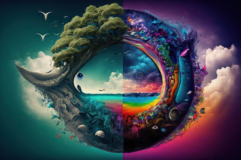 Illustration of a Colorful Dream with Magic Landscape Stock ...