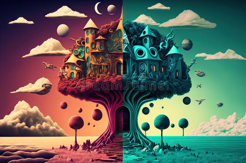 Illustration of a Colorful Dream with Magic Landscape Stock ...