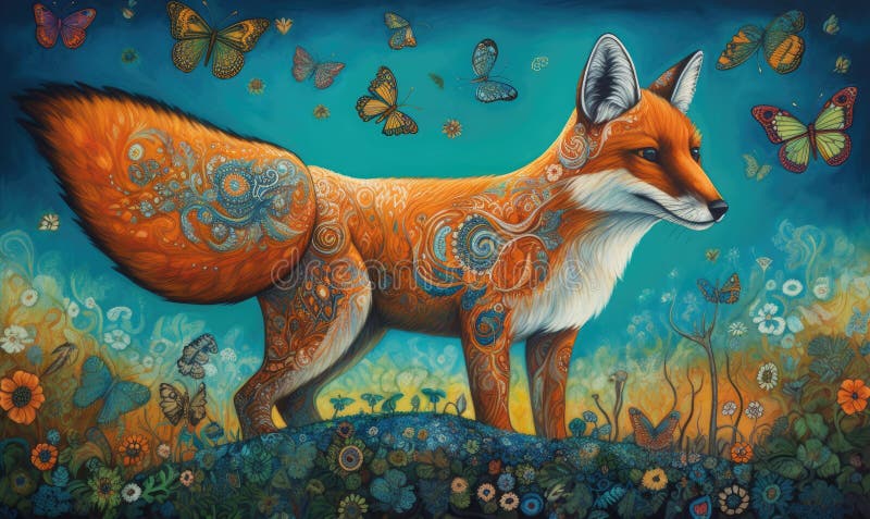 Illustration of Colorful Fox with a Paint Palette Creating Using ...