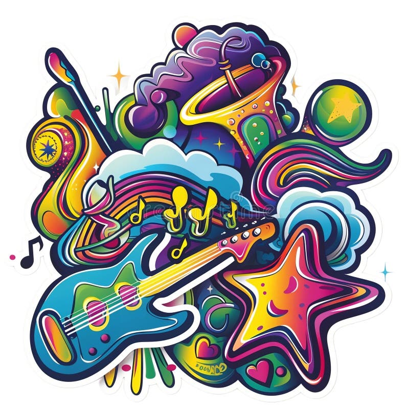 Illustration of Colorful Hand Drawn Music Doodles Elements and Objects ...