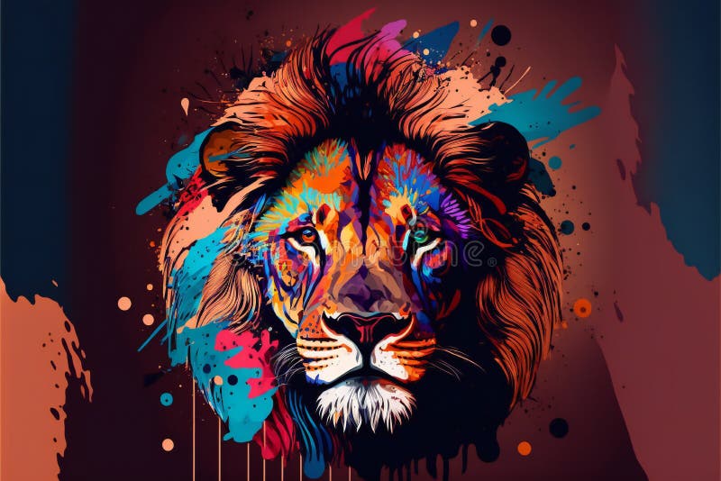 Colorful Lion Head Painting, Creative Digital Illustration Painting ...