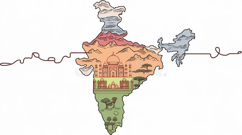 Illustration of Colorful Map Illustration of India with Cultural ...