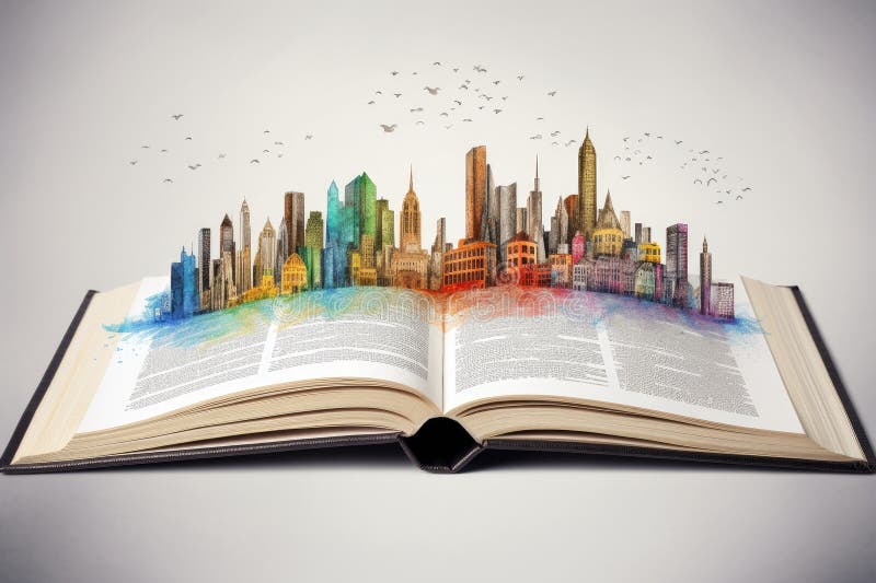 Illustration of a Colorful Modern City on an Open Book Stock ...