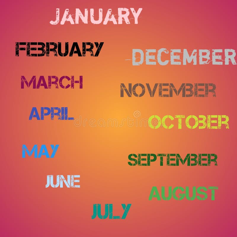 Illustration of Colorful Month Names, with an Orange Background Stock ...