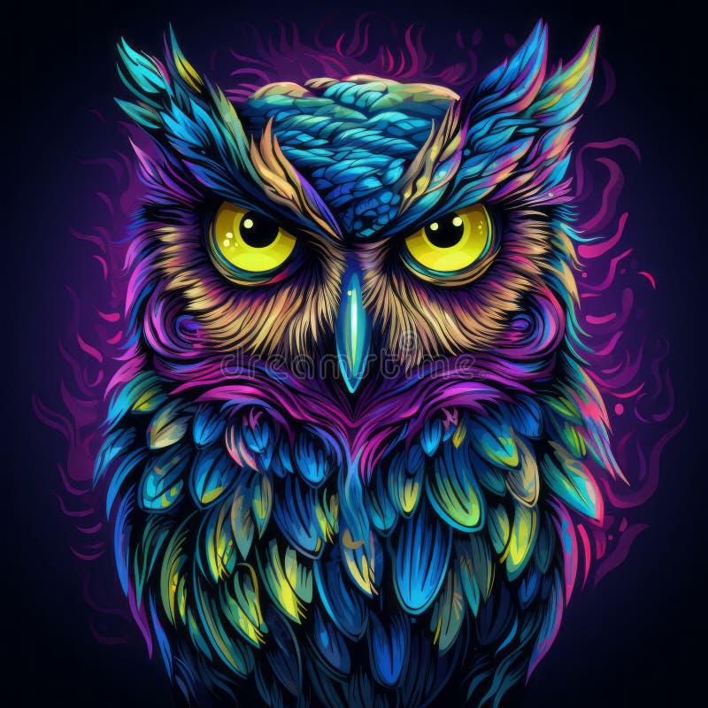 An Illustration of a Colorful Owl on a Black Background Stock ...