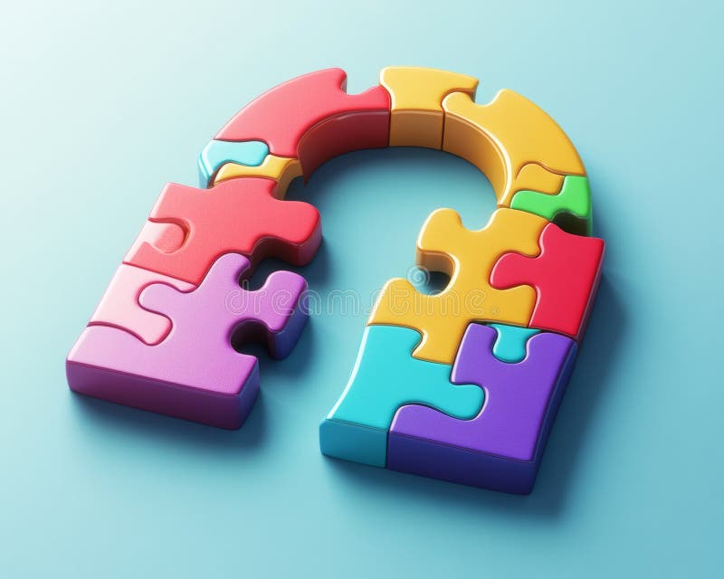 An Illustration of a Colorful Padlock with Puzzle Piece Components ...