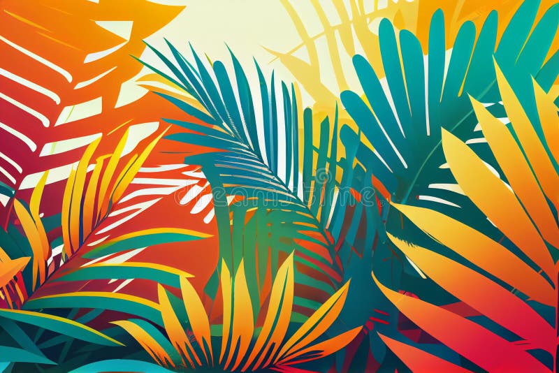 Illustration of Colorful Palm Tree Leaves on Sunny Background Stock ...