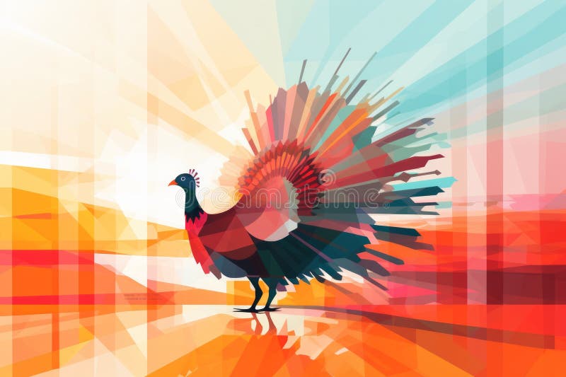 An Illustration of a Colorful Peacock on an Abstract Background Stock ...