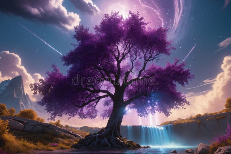 A Colorful Purple Tree, Magic Journey Stock Illustration - Illustration ...