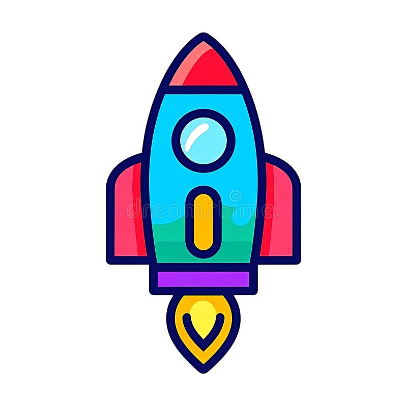 Illustration of a Colorful Rocket with Flat and Minimalist Design Stock ...