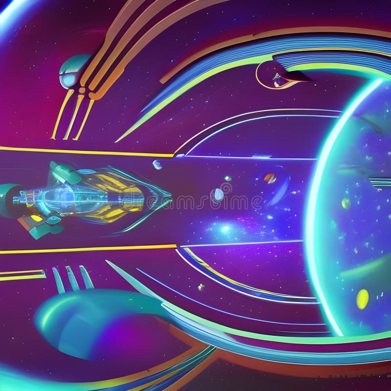 Illustration of a Colorful Spaceship in Outer Space Cool As Wallpaper ...