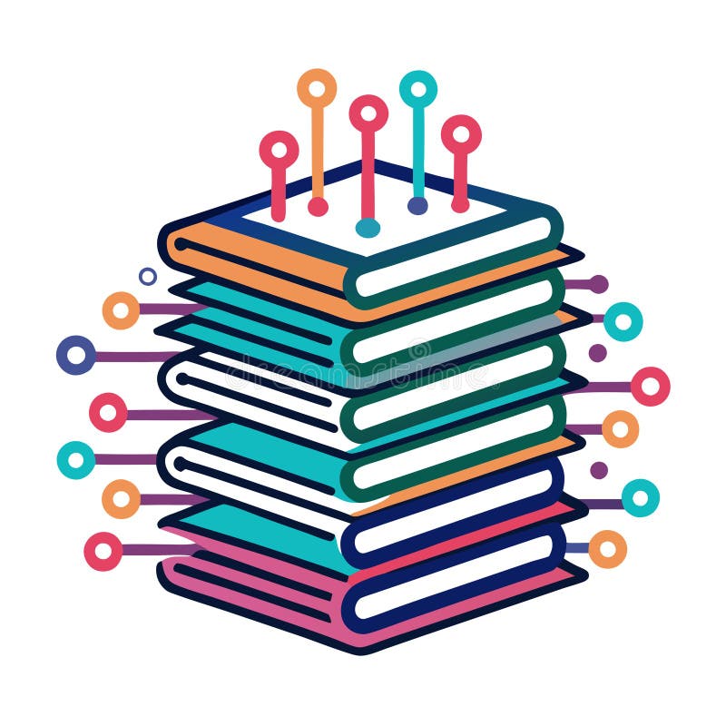 Stack of Books with Data Points Graphic Symbolizing Knowledge Network ...