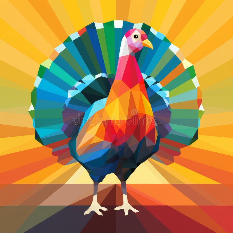 An Illustration of a Colorful Turkey on an Abstract Background Stock ...