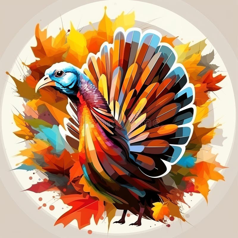An Illustration of a Colorful Turkey Surrounded by Colorful Leaves ...