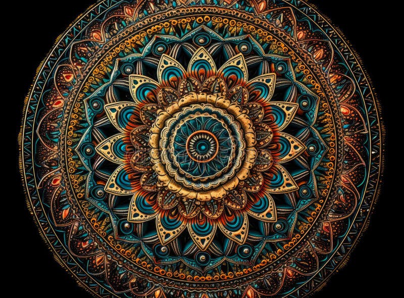 An Illustration of a Coloured Mandala on a Black Background. Created ...