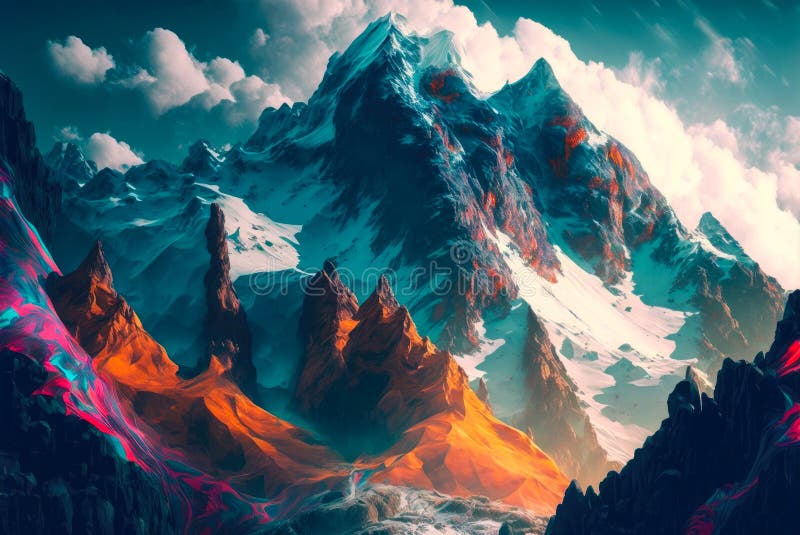 An Illustration of a Colourful and Beautiful Mountain Range. Created ...