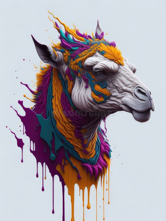 Illustration of a Colourful Camel with Paint Splatters Created with ...
