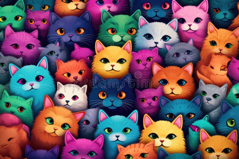 Illustration of Colourful Cartoon Cats Stock Photo - Image of seamless ...