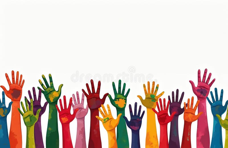 Illustration of Colourful Painted Hands Raised in Celebration ...