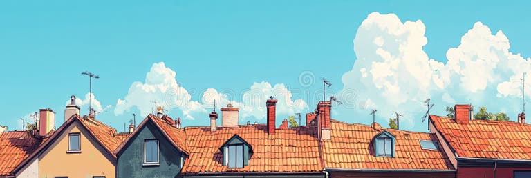Illustration of Colourful Rooftops and Blue Sky Stock Illustration ...