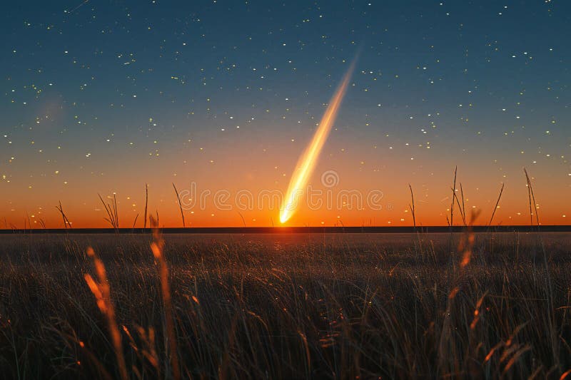 Comet Over the Field at Sunset, Photo Realistic, High Resolution Stock ...