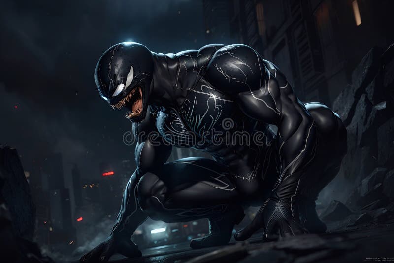 Venom - Comic Warrrior in the Street at Night Stock Illustration ...