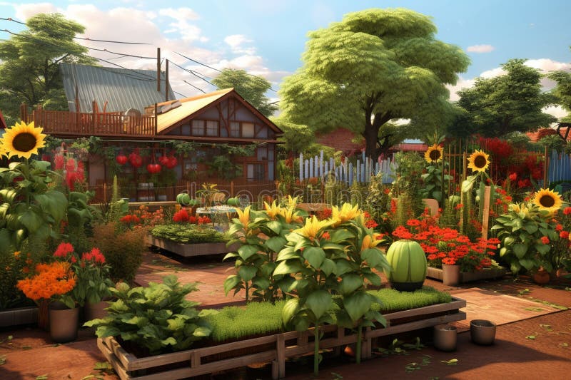 Illustration of a Community Garden Growing Stock Illustration ...