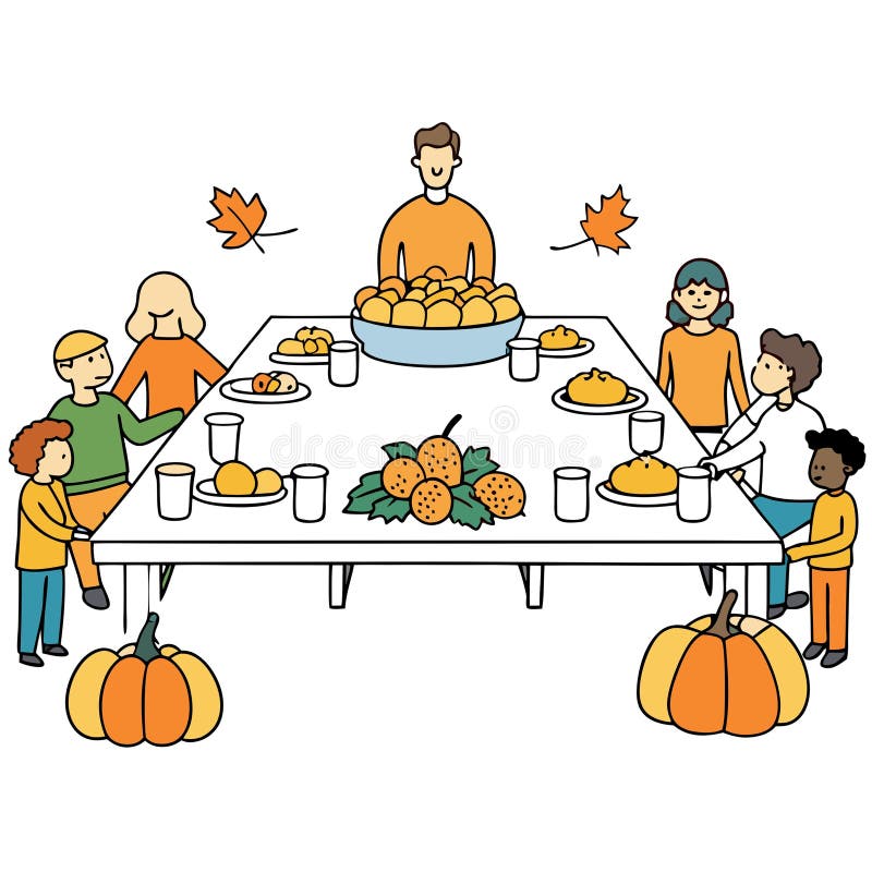 An Illustration of a Community Potluck with Tables Laden with Autumn ...