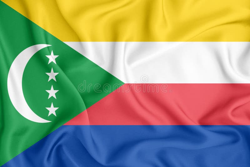 Comoros Flag in 3D, Broad Format, Flowing with the Breeze. Three ...