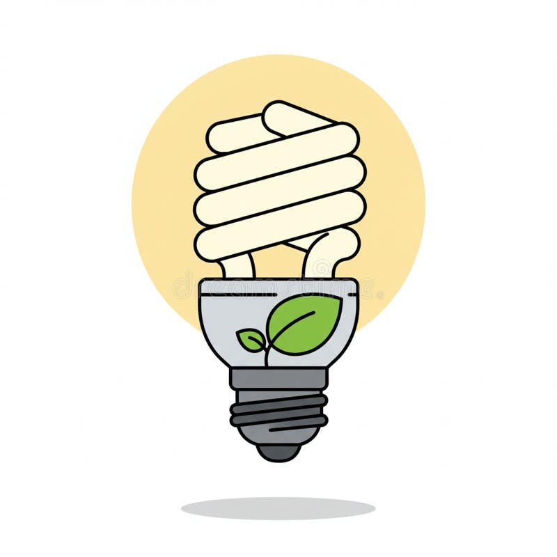 Illustration of a Compact Fluorescent Light Bulb with a Green Leaf ...