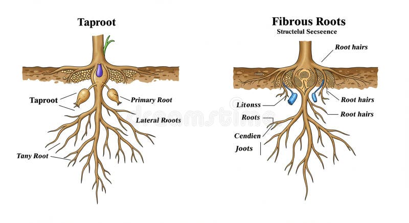 Illustration Comparing Taproot and Fibrous Root Systems. the Taproot ...