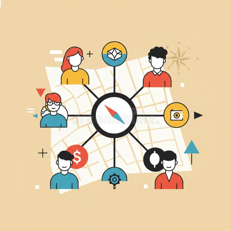 Illustration of a Compass at the Center Connected To Various Elements ...