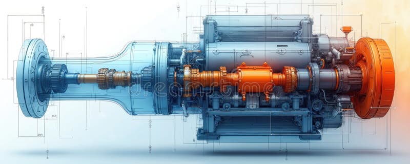Illustration of Complex Hydraulic System Design. Detailed View of ...