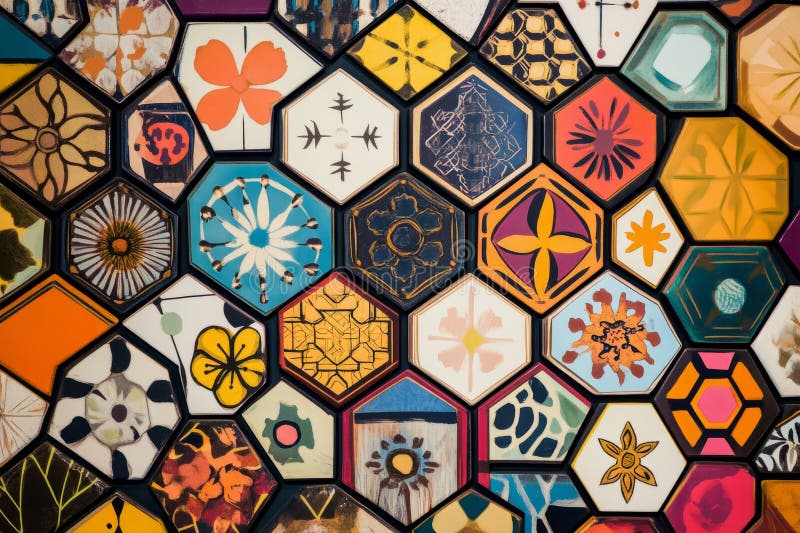 Illustration of a Complex Pattern of Hexagonal Tiles Arranged in a ...