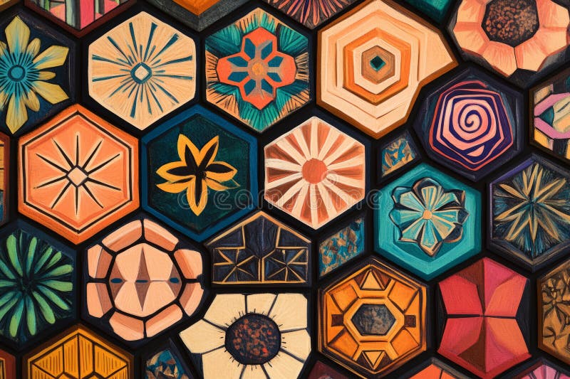 Illustration of a Complex Pattern of Hexagonal Tiles Arranged in a ...