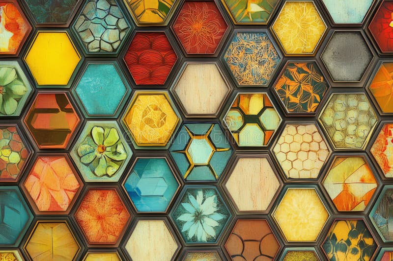 Illustration of a Complex Pattern of Hexagonal Tiles Arranged in a ...