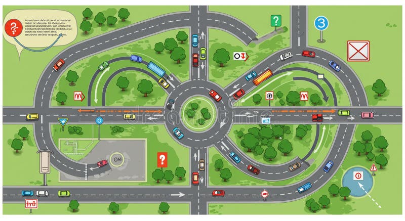 Illustration of a Complex Road Network with Multiple Roundabouts ...