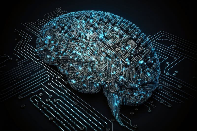 Illustration of a Computer Brain with a Circuit Board in the Center ...
