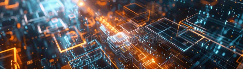 An Illustration of a Computer Chip with Glowing Orange and Blue Lights ...