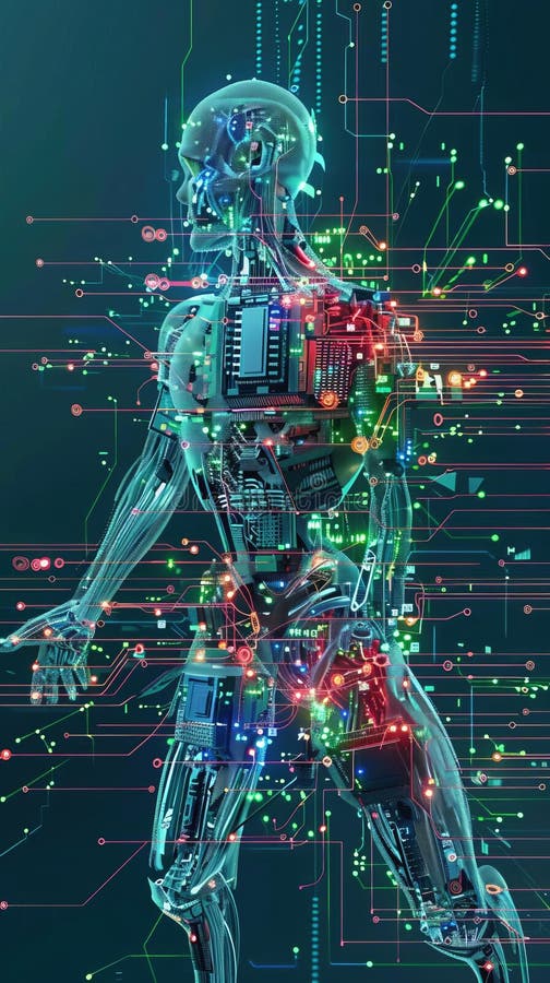 Illustration of a Computer Chip Icon Morphing into a Robotic Figure ...