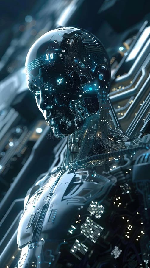 Illustration of a Computer Chip Icon Morphing into a Robotic Figure ...