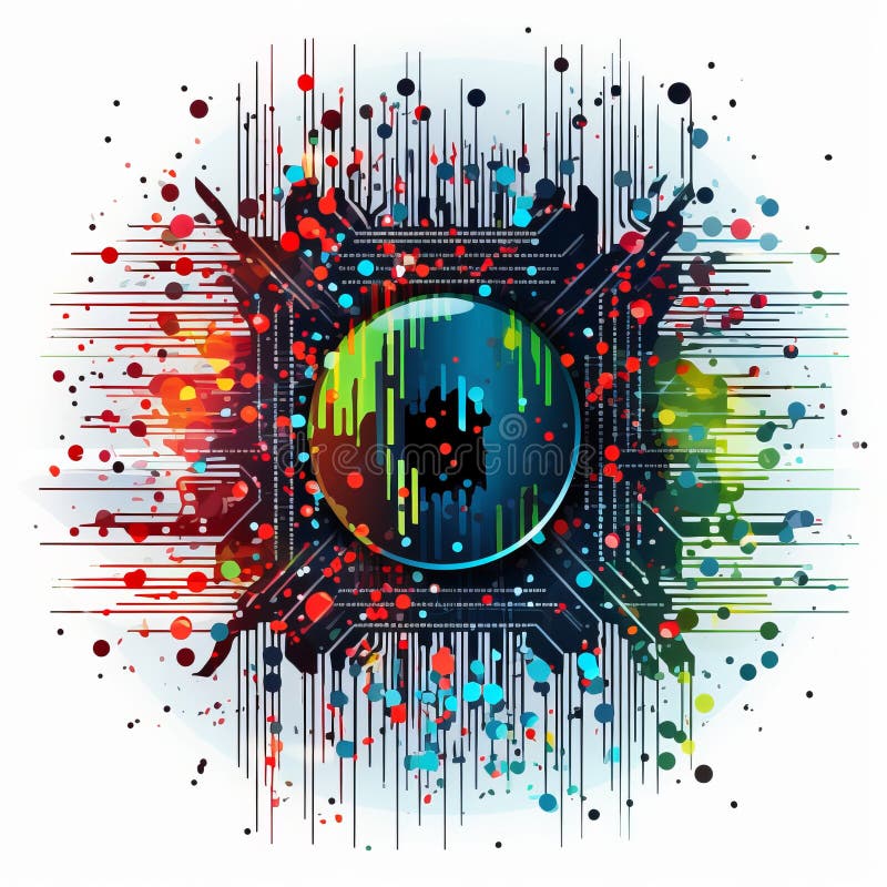 An Illustration of a Computer Circuit Board with an Eye in the Center ...