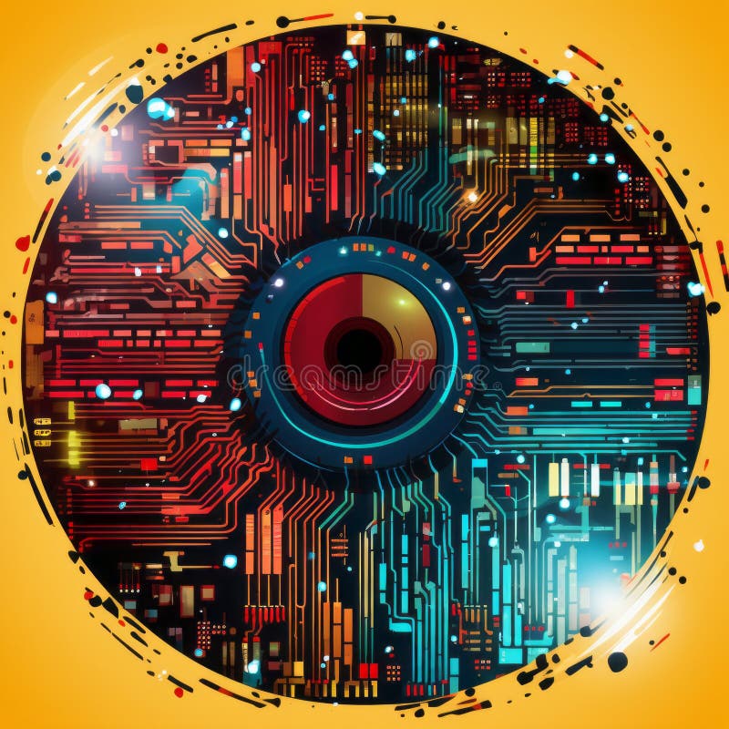 An Illustration of a Computer Circuit Board with an Eye in the Center ...