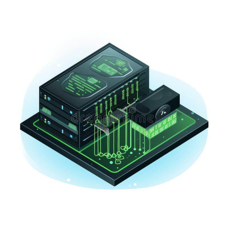 An Illustration of a Computer with Green Lights on it Stock ...